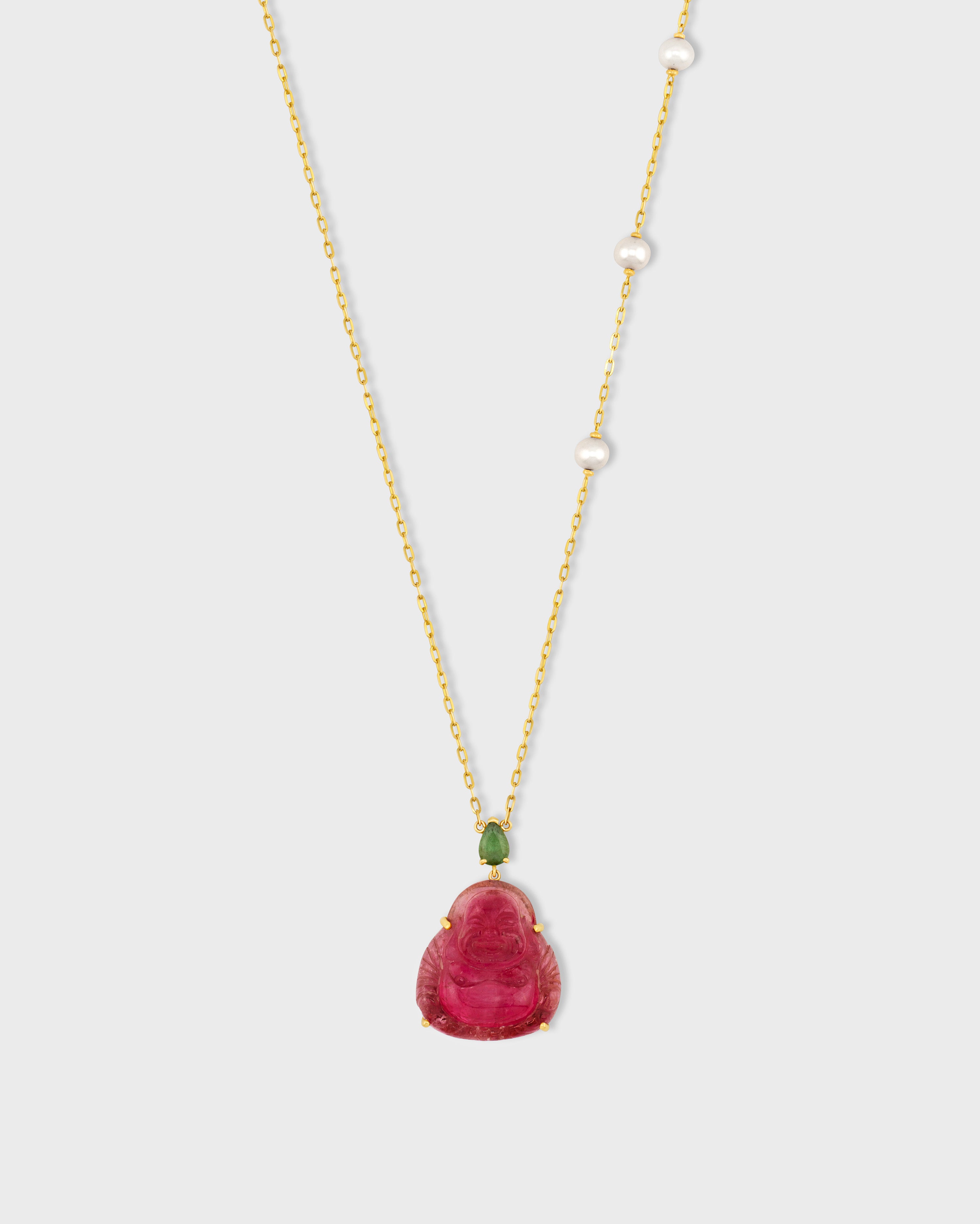 Happy Buddha Pink Tourmaline Pearl Necklace – JIAJIA