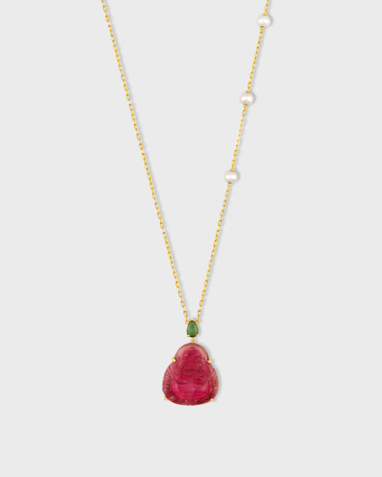 Happy Buddha Pink Tourmaline Pearl Necklace – JIAJIA